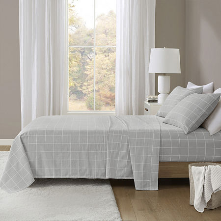 Beautyrest Extra Deep Pocket Cotton Flannel 4-Pc. Sheet Set  Queen - Gray Windowpane