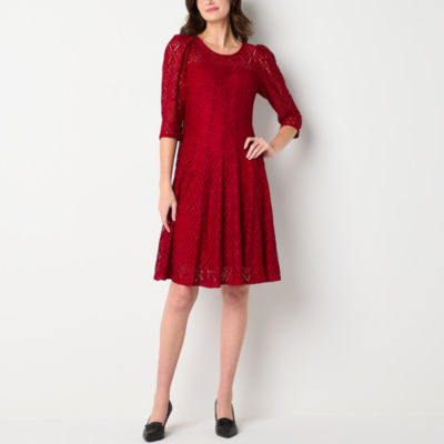 Rabbit Rabbit Rabbit Design Womens Short Sleeve Lace Fit + Flare Dress ...