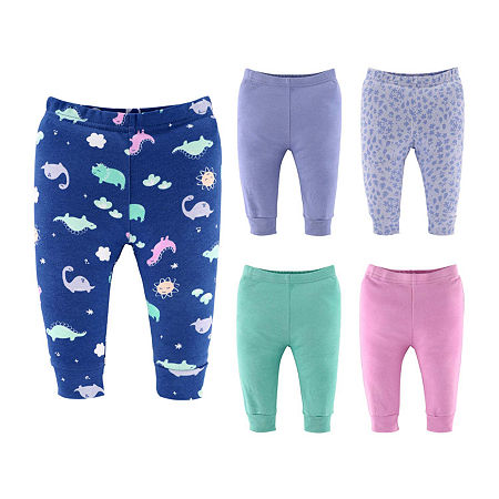 The Peanutshell Baby Girls Pants  5-Pack  Dino - Pink/blue/green