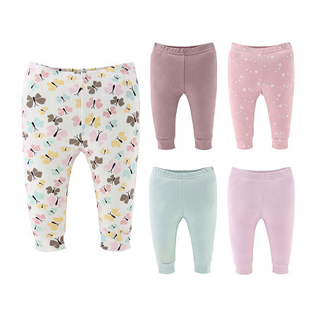 The Peanutshell Baby Girls Pants  5-Pack  Butterfly Kisses - Pink/mint/white