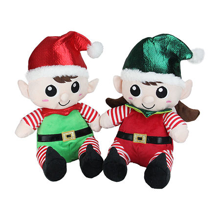 Click here for Northlight Plush Sitting Boy And Girl - 13in - Red... prices
