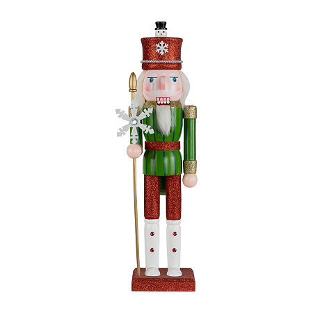 Northlight Glittered With Snowflake Scepter Figure - 15in - Red And Green Wood Christmas Nutcracker  One Size  Red