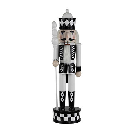 Northlight Checkered Soldier With Scepter Figure - 15in - Black And White Wood Christmas Nutcracker  One Size  Black