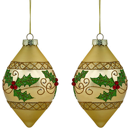 Click here for Northlight Set Of 2 Golden Glitter Holly Finial Gl... prices
