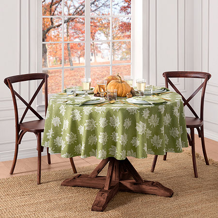 Elrene Falling Leaves Jacquard Cotton Tablecloth  60 x 120 - Taupe