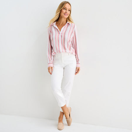 Liz Claiborne Womens Ankle Mid Rise Ankle Pant  2  White