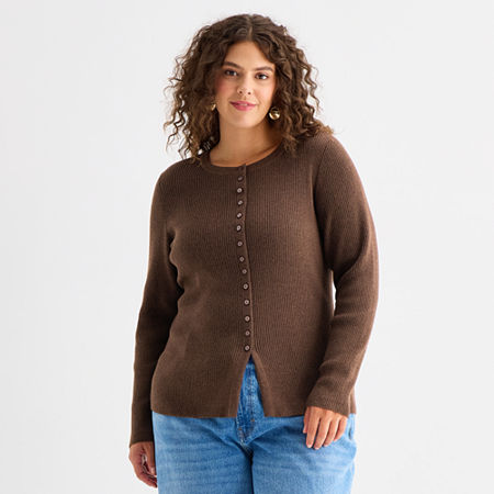 Click here for a.n.a Womens Crew Neck Long Sleeve Button Plus Car... prices