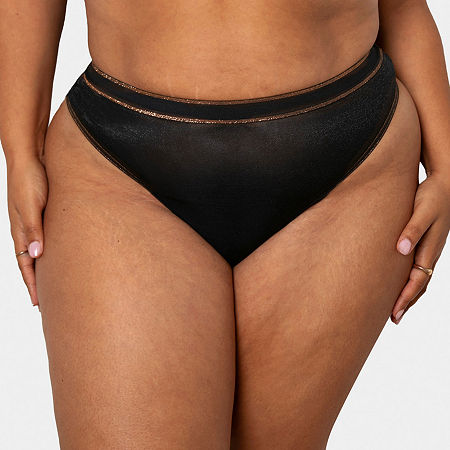 Click here for Curvy Couture Shimmer Mesh High Cut Thong- 1603  X... prices