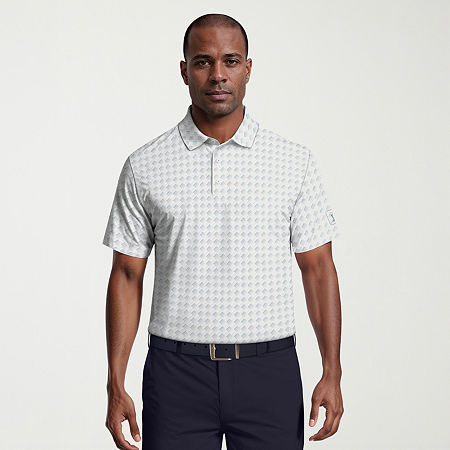 Pga Tour Mens All-Over Geometrical Polo Shirt - Bright White
