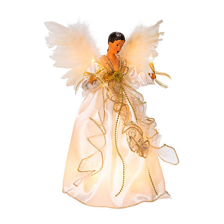 Kurt Adler 10-Light 12-Inch Ivory and Gold Black Angel Treetop
