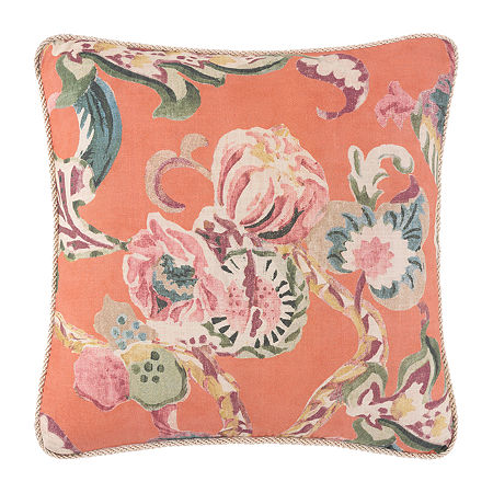 Rose Tree Cara Floral Decorative Pillow  18 x 18 - Coral