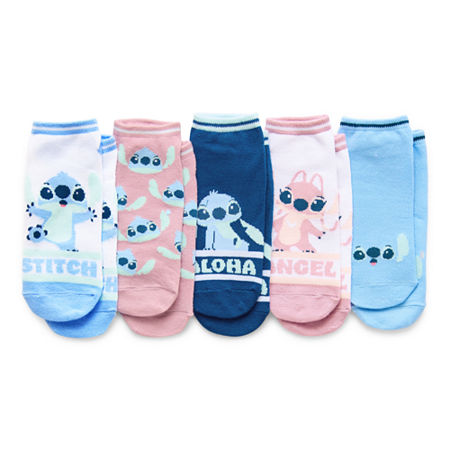 Click here for Girls Disney Stitch 5pk. Stripe Cuff No Show Socks prices
