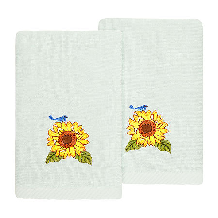 Linum Home Turkish Cotton Girasol Embellished 2-Pc. Fingertip Towel Set - Aqua