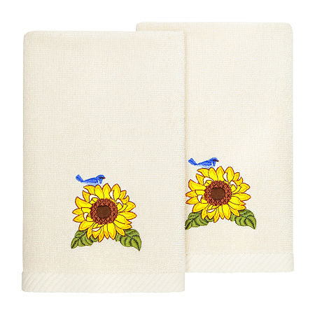 Linum Home Turkish Cotton Girasol Embellished 2-Pc. Fingertip Towel Set - Beige
