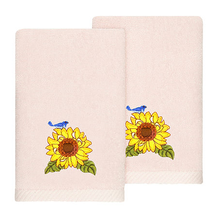 Linum Home Turkish Cotton Girasol Embellished 2-Pc. Fingertip Towel Set - Blush