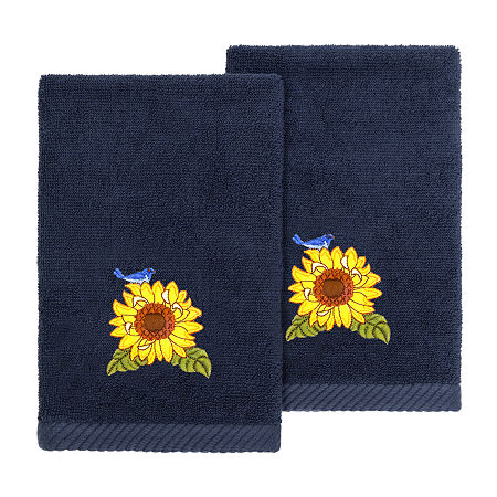 Linum Home Turkish Cotton Girasol Embellished 2-Pc. Fingertip Towel Set - Marine