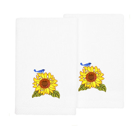 Linum Home Turkish Cotton Girasol Embellished 2-Pc. Fingertip Towel Set - White