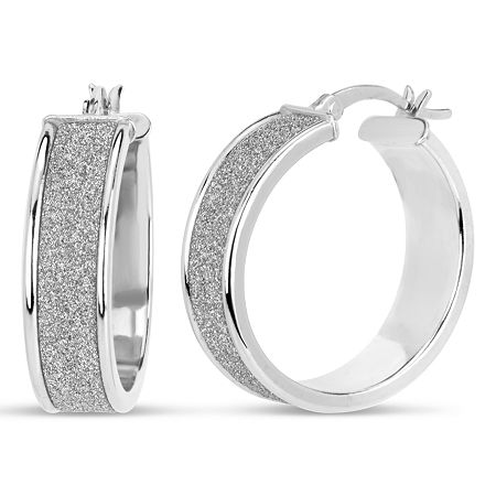 Click here for STERLING SILVER RHODIUM 25x7MM GLITTER HOOP EARRIN... prices