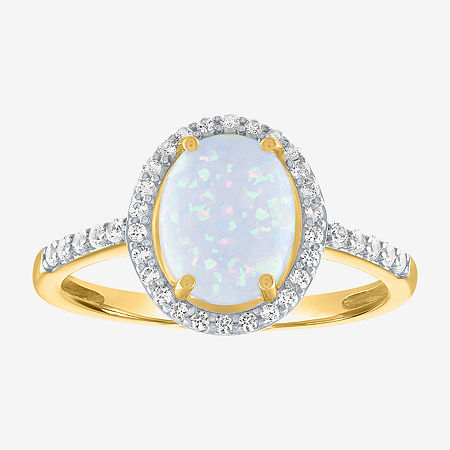Click here for Womens Lab Created White Opal 10K Gold Cocktail Ri... prices