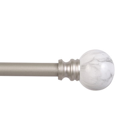 Kenney Fast Fit Easy Install Adjustable White Marble Curtain Rod with Decorative Ball Finials 5/8 - Brushed nickel