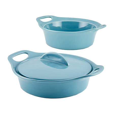 Rachael Ray Ceramic Casserole Bakers with Shared Lid Set  3-Piece - Blue
