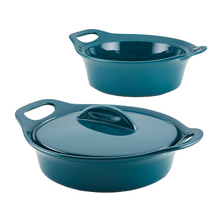 Rachael Ray Ceramic Casserole Bakers with Shared Lid Set  3-Piece - Teal