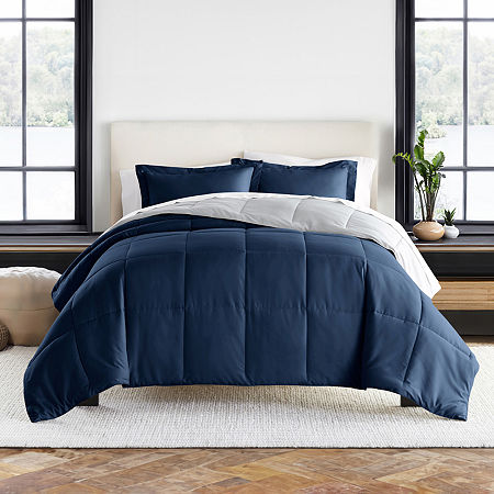 ienjoy Home All Season Lightweight Down Alternative Reversible 3-Pc. Comforter Set  Full/Queen - Navy