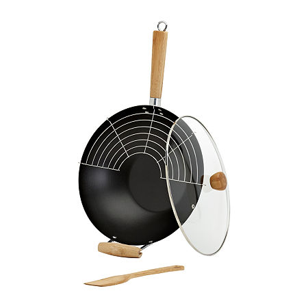 Infuse Asian Carbon Steel 4 Piece Non-Stick Wok Set - Black