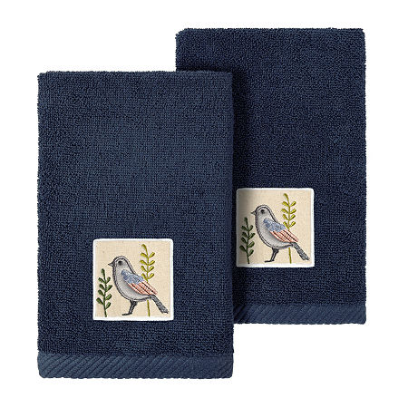 Linum Home Turkish Cotton Belinda Embellished 2-Pc. Fingertip Towel Set - Marine