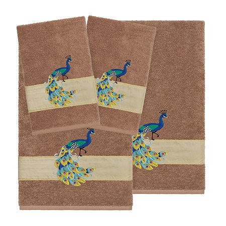 Linum Home Turkish Cotton Penelope Embellished 4-Pc. Bath Towel Set - Latte