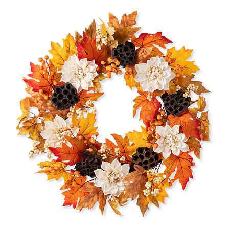 Click here for Glitzhome 24D Fall Lotus  Lotus Pod And Berry Wrea... prices