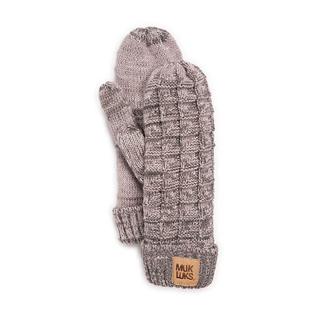 Muk Luks Womens Patch Pom Mittens Gloves  Winter Dusk  One Size - Winter dusk