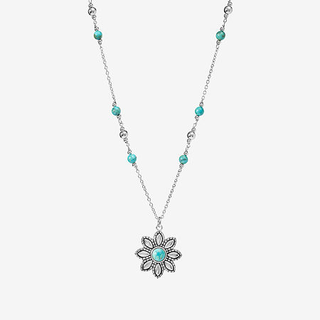 Click here for Womens Enhanced Blue Turquoise Sterling Silver Flo... prices