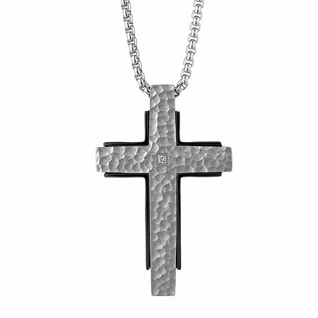 Click here for Mens White Diamond Stainless Steel Cross 24 Inch P... prices