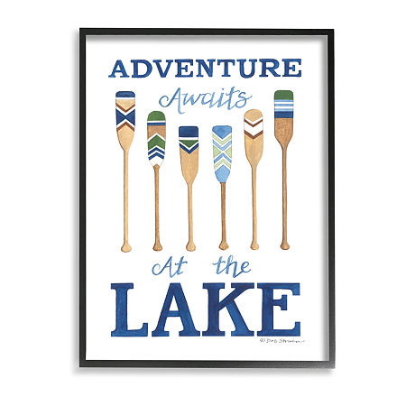 Stupell Industries Adventure Awaits At Lake Oars Phrase Framed Print  One Size  Blue