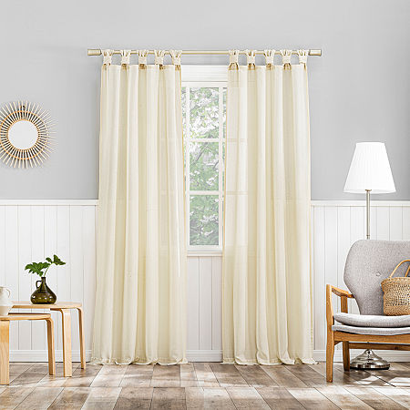Hathaway Twist Tab Semi-Sheer Tab Top Curtain Panel - Ivory
