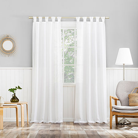 Hathaway Twist Tab Semi-Sheer Tab Top Curtain Panel - White