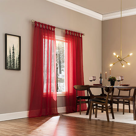 Krista Holiday Twist Tab Sheer Tab Top Curtain Panel - Holiday red