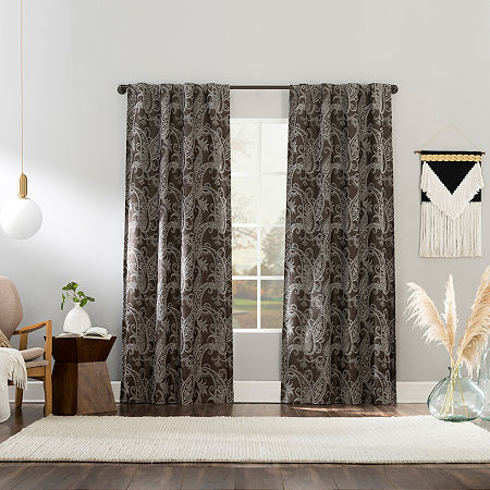 Pedra Paisley Embroidery 100 Blackout Back Tab Curtain Panel - Chocolate