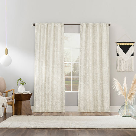Pedra Paisley Embroidery 100 Blackout Back Tab Curtain Panel - Pearl white