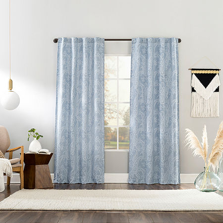 Pedra Paisley Embroidery 100 Blackout Back Tab Curtain Panel - Tranquil blue