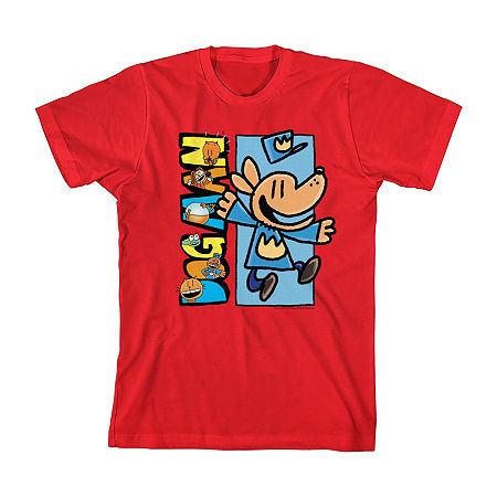Click here for Dog Man Boys Characters Inside Logo Youth Red Crew... prices