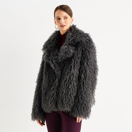 Worthington Womens Faux Fur Midweight Coat  X-small  Gray