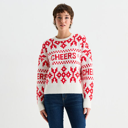 Arizona Juniors Womens Crew Neck Long Sleeve Pullover Sweater  Medium  Red