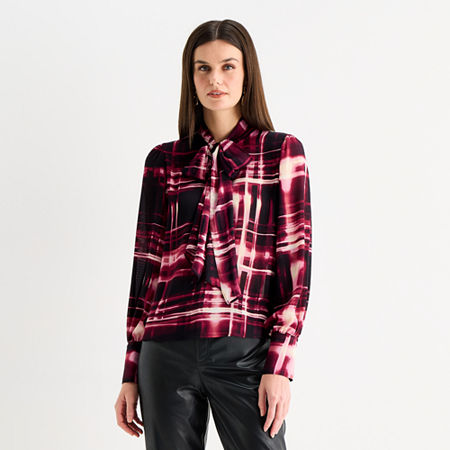 Click here for Worthington Womens Split Tie Neck Long Sleeve Blou... prices