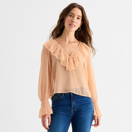 Click here for a.n.a Ruffle Womens V Neck Long Sleeve Blouse  Xx-... prices