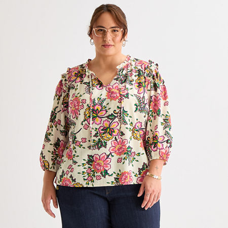 Click here for St. Johns Bay Womens Plus V Neck 3/4 Sleeve Blouse... prices