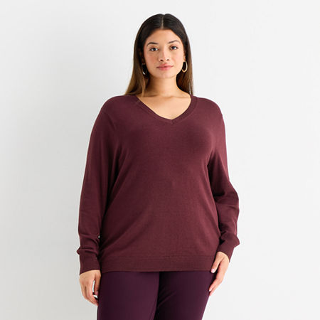 Click here for Worthington Plus Womens V Neck Long Sleeve Pullove... prices