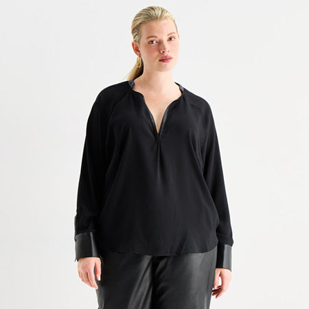 Click here for Worthington Womens Split Crew Neck Long Sleeve Plu... prices