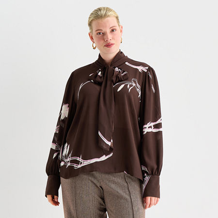 Click here for Worthington Womens Plus Split Tie Neck Long Sleeve... prices